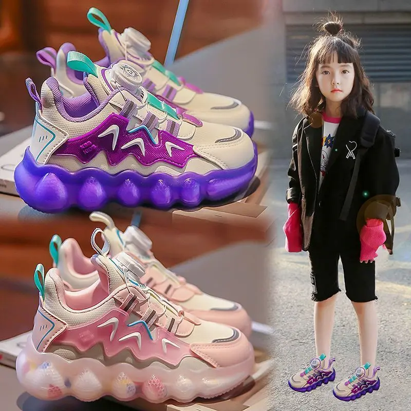 Kid-Sneakers-Sports-Running-Shoes-Rotate-Button-Thick-Sole-Sneaker ...