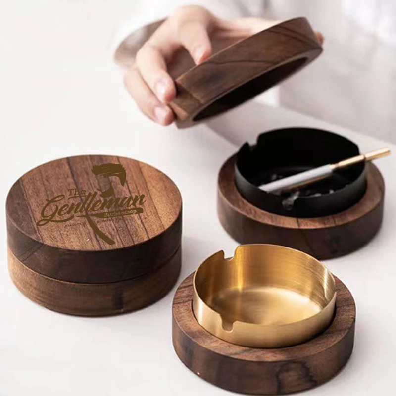 Walnut-Stainless-Steel-Ashtray-Cigar-Ash-Tray-Storage-Container ...
