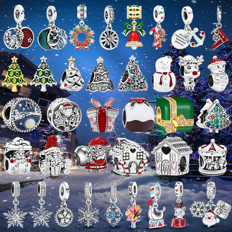 925 스털링 실버 크리스마스 트리 참 펜던트 Diy 팔찌 산타 자동차 신발 크리스마스 구슬 선물 여성 쥬얼리 신제품