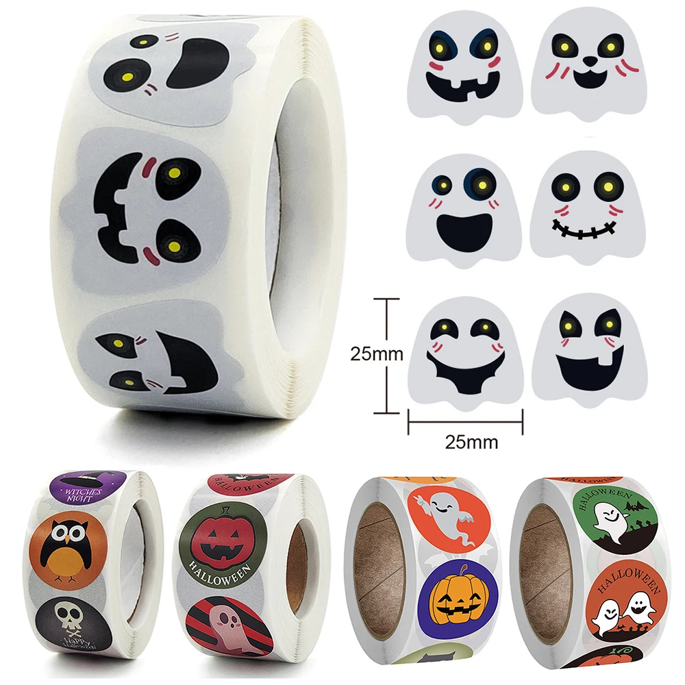 500Pcs 1inch Halloween Pumpkin Ghost Seal Label Stickers Kids Trick or ...