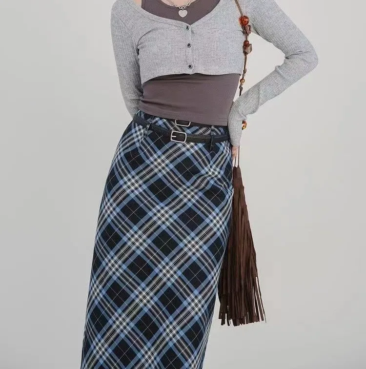 Autumn-Spring-Women-s-Plaid-Long-Skirts-Elegant-Streetwear-Plaid-Skirt ...