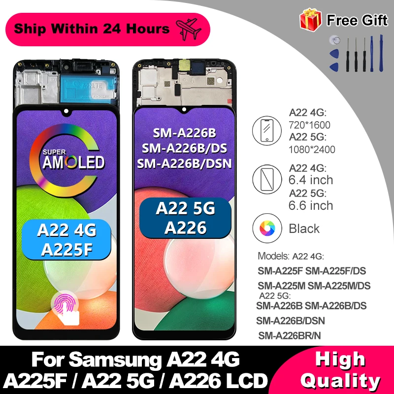 AMOLED For Samsung Galaxy A22 4G LCD A225F Display Touch Screen ...
