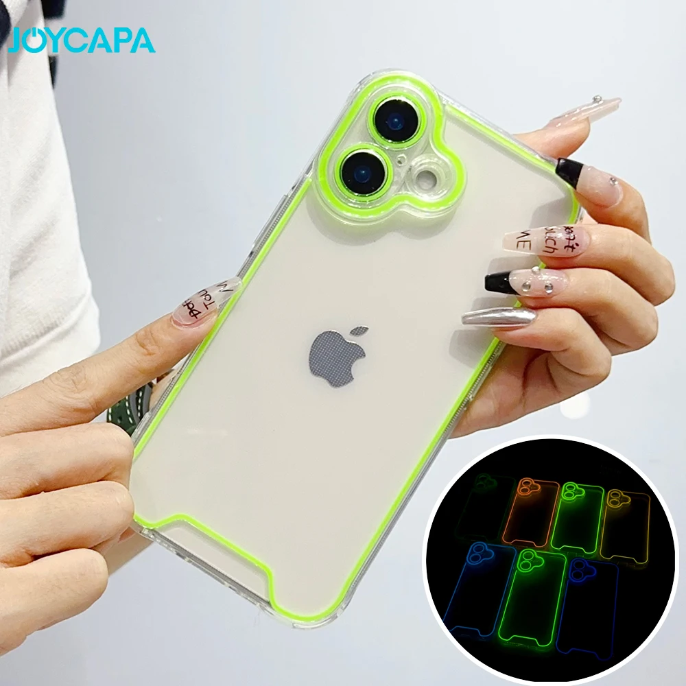 Clear Noctilucent Neon Fluorescent Frame Protection Case For iPhone 16 ...