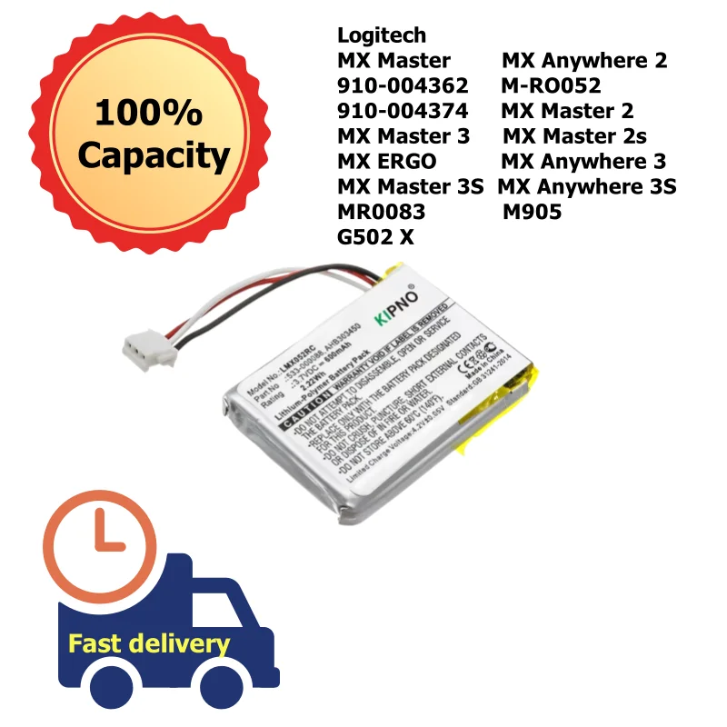 KIPNO 3.7V 600mAh Mouse Battery L/N: 1412 for Logitech MX Master MX ...