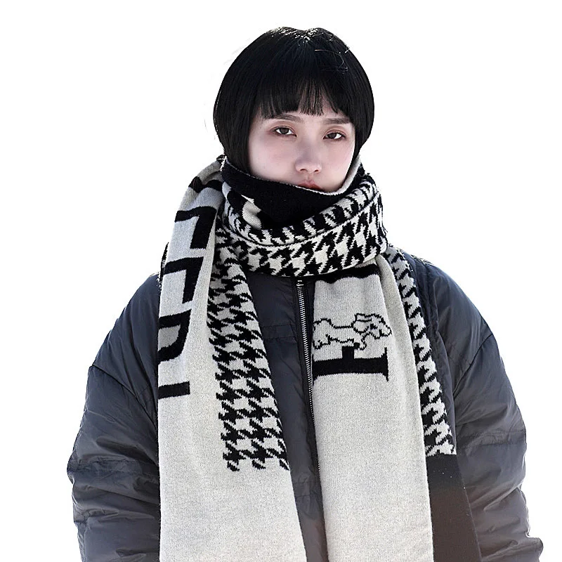 Women-Winter-Scarf-Versatile-Warm-Thick-Color-blocked-Houndstooth-Knit ...