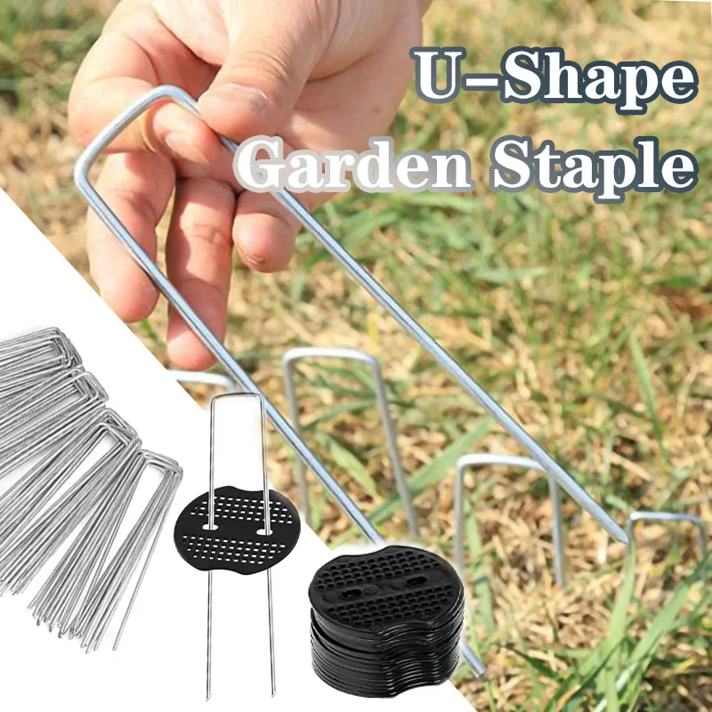 Garden Peg Metal U-Shape Garden Staple Fence Tubing Stakes Sod Ground ...
