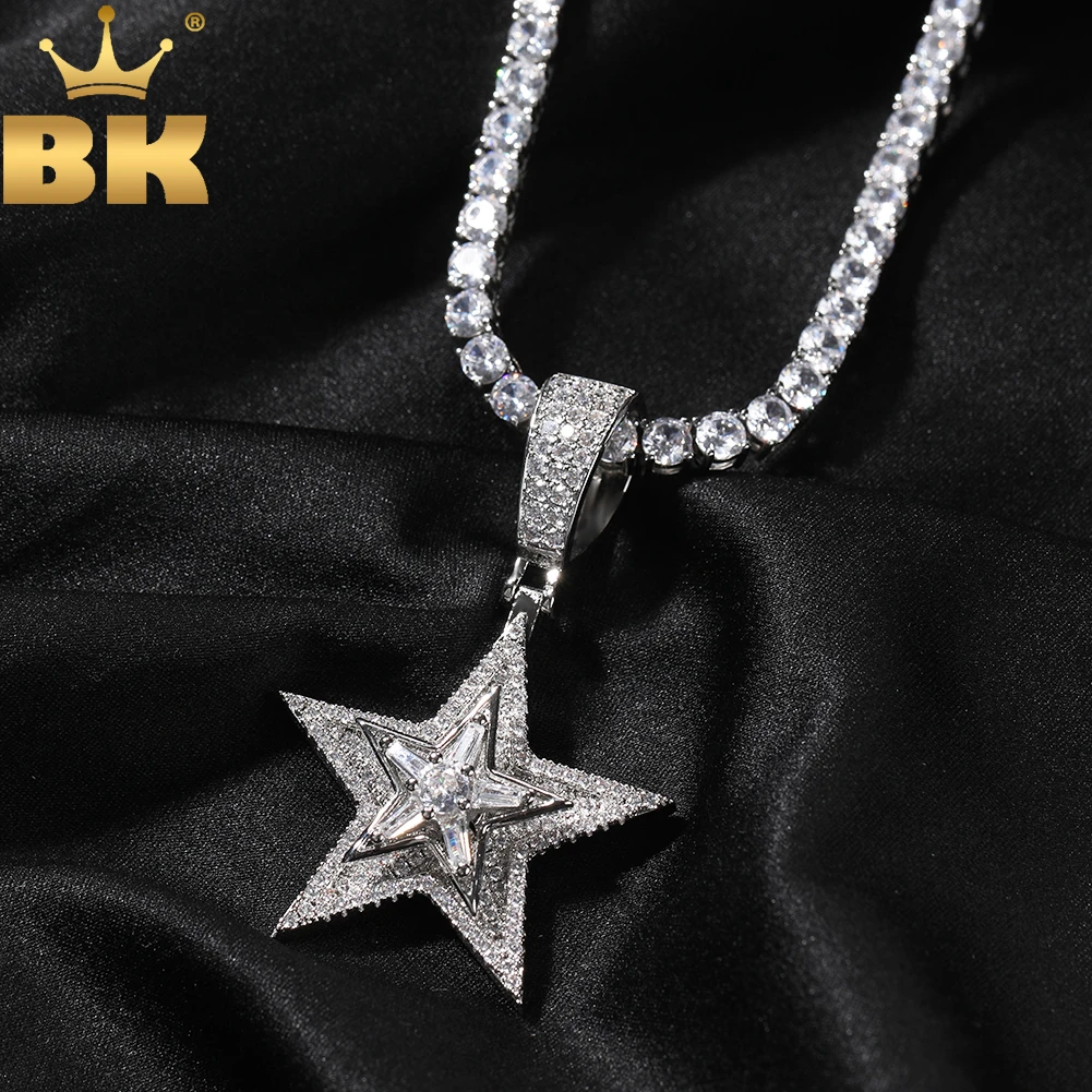 THE BLING KING Rotatable Five Point Star Pendants Iced Out Cubic ...