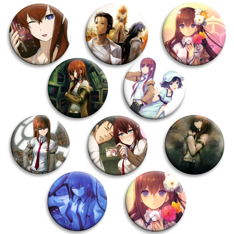 Anime Steins Gate Character Lapel Pins Creative Brooch Round Badge for ...