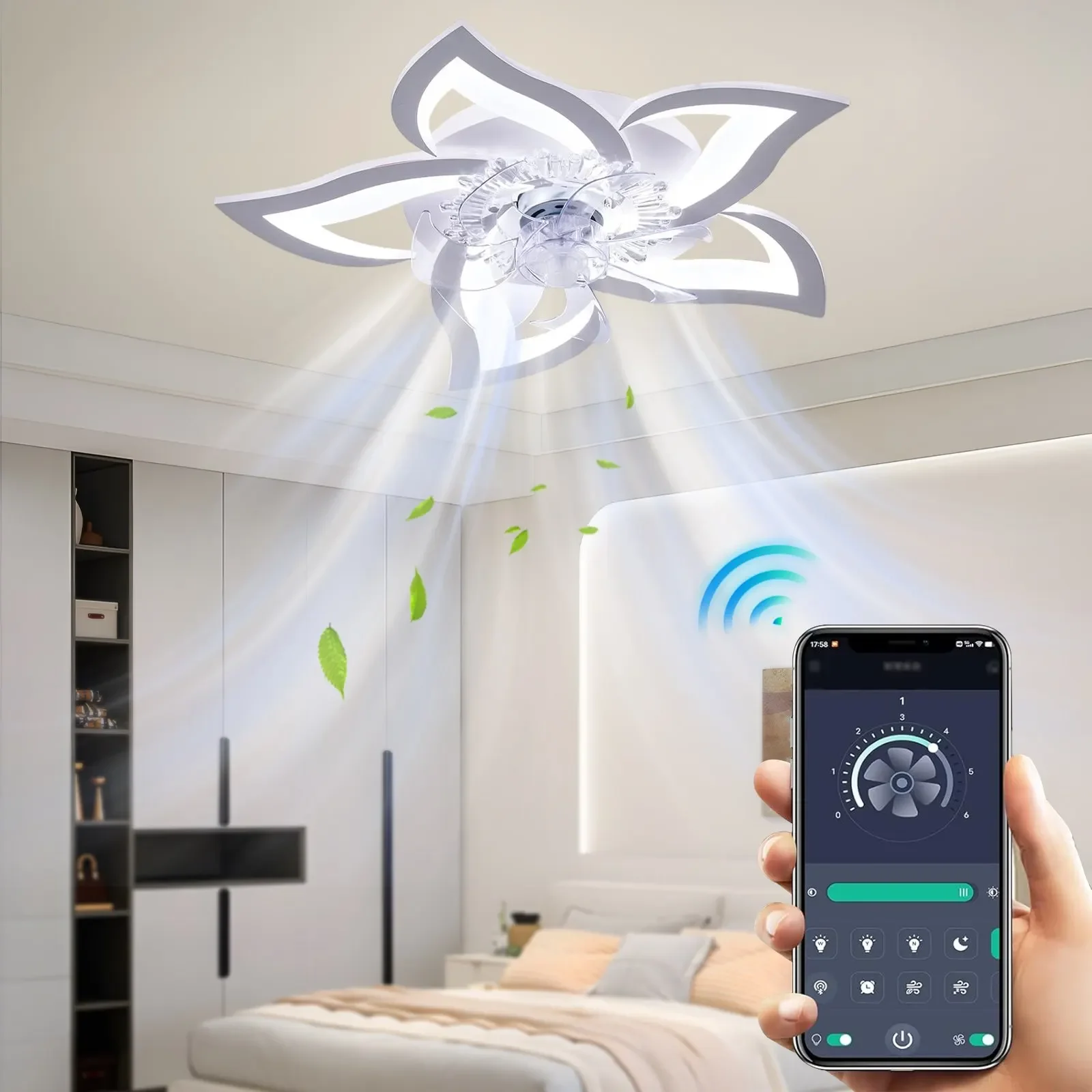 Smart-teto-ventiladores-com-luzes-controle-remoto-lustre-LED-l-mpada ...