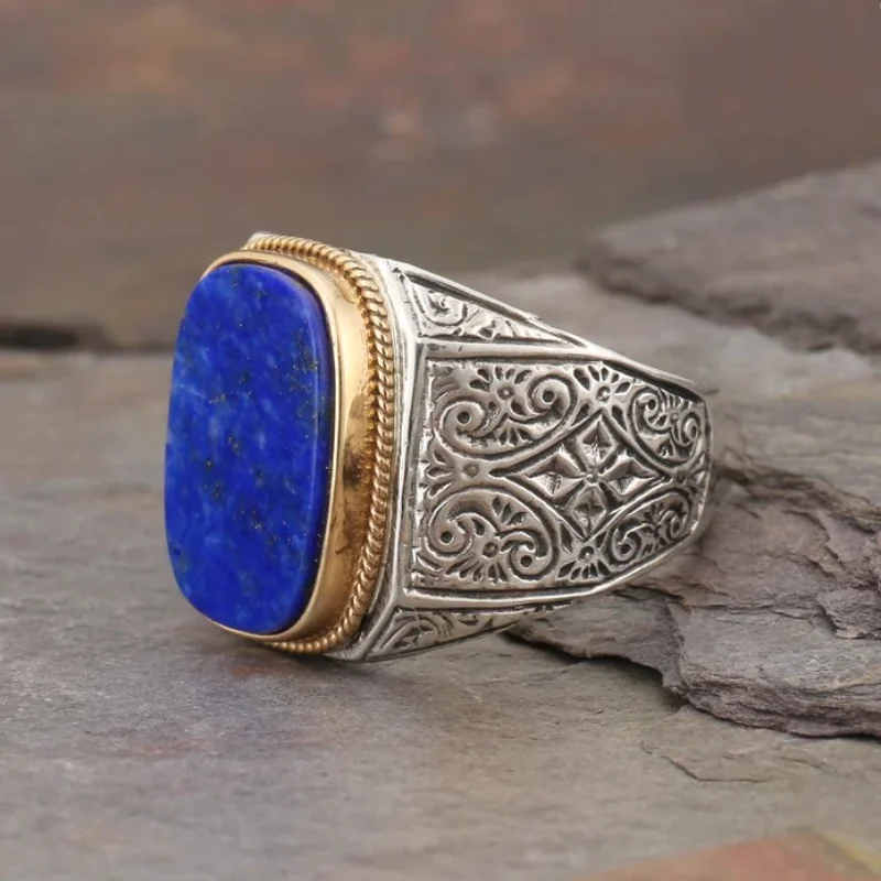 Vintage-Square-Blue-Stone-Rings-Men-Personality-Ethnic-Silver-Color ...