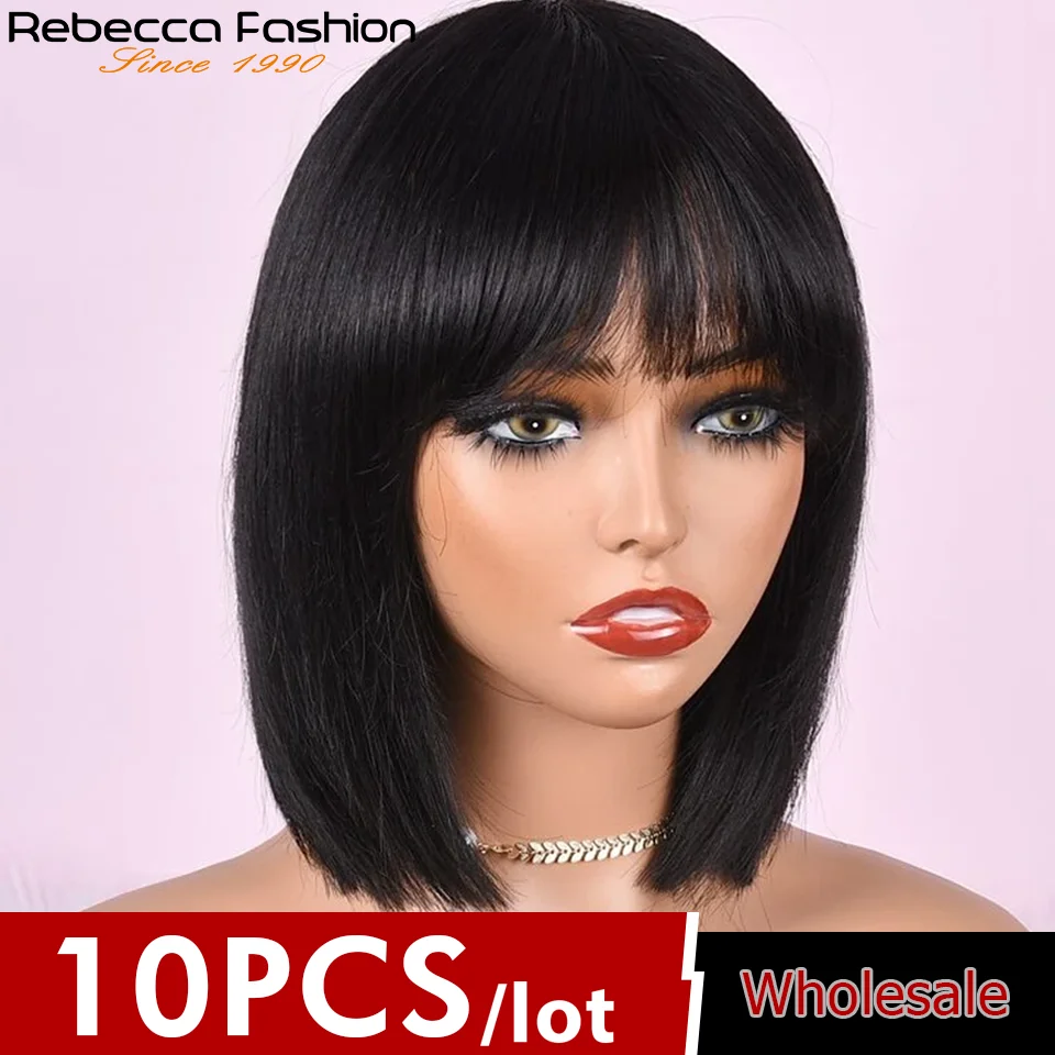 Wholesale Short Pixie Bob Wig Glueless Bob Wig with Bangs Brazilian ...