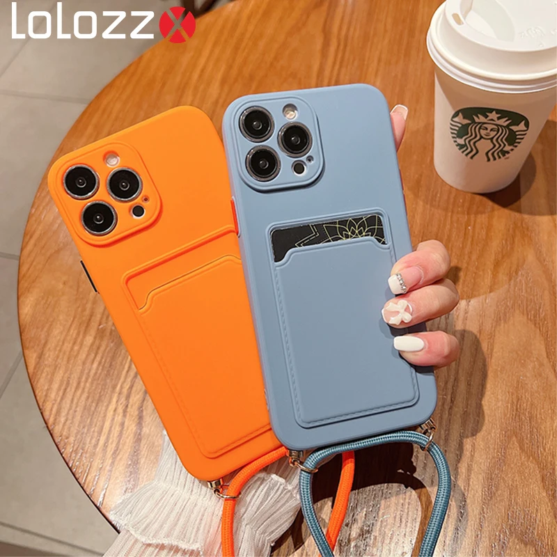 Wallet Card Slot Crossbody Lanyard Rope Phone Case For iPhone 14 13 Pro ...