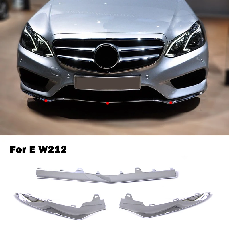 Front-Bumper-Lip-Spoiler-Chrome-Chromium-Trim-For-Mercedes-Ben-E-Class ...