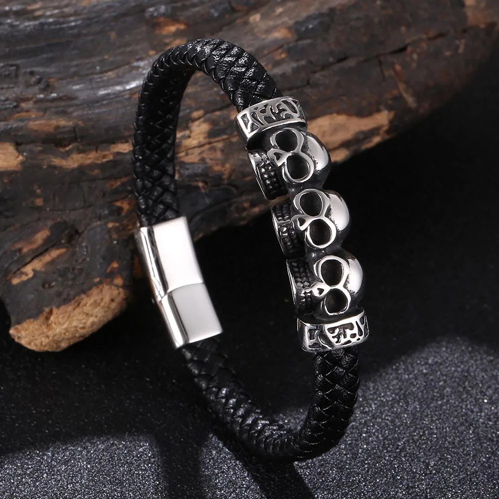 Seton-Skull-Bracelet-en-cuir-pour-homme-acier-inoxydable-punk-rock ...