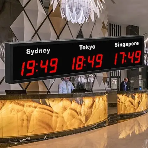 3 City-Green Large Digital LED World Clock 3/4/5 Time Zone Wall Mounted ...