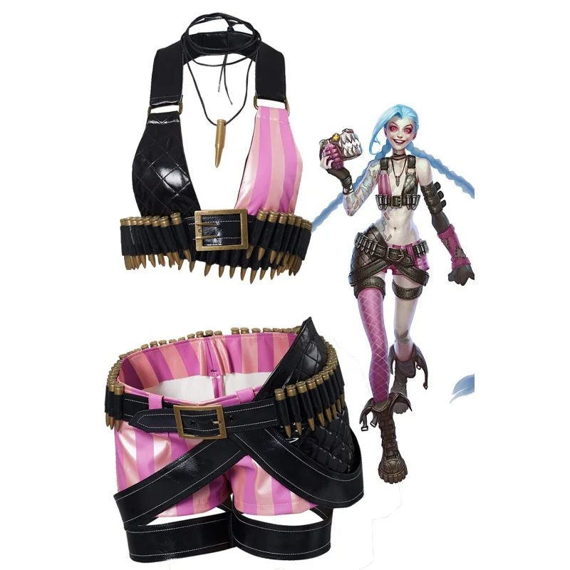 Jinx Cosplay Costume Anime Game LoL Women's Top Stocking Gloves Outfits ...