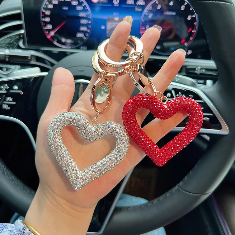 Full diamond heart-shaped hollow pendant with round buckle inlaid with ...