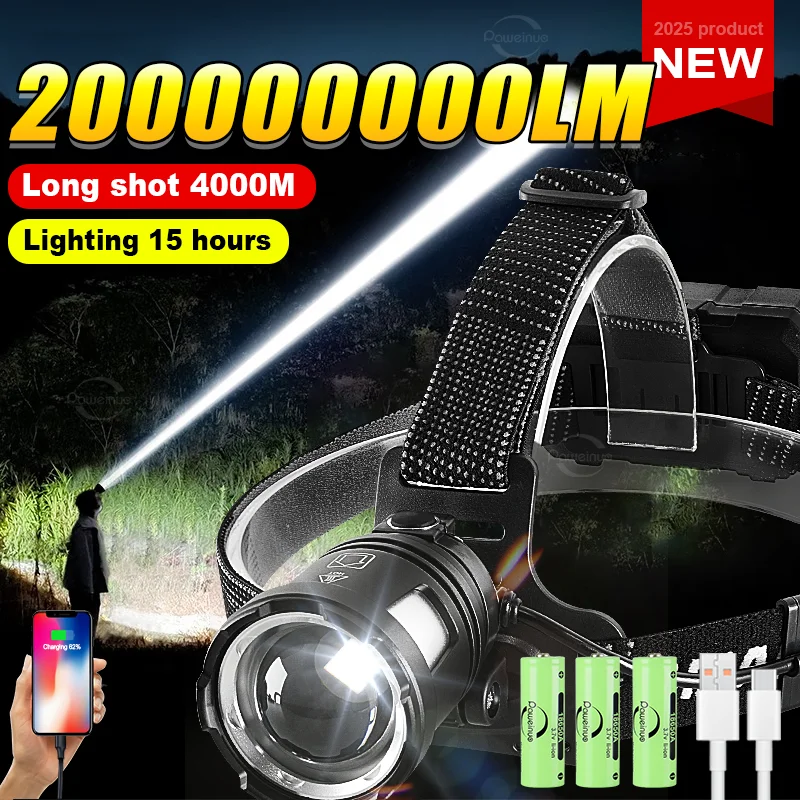200000000LM Ultra Bright Headlight 500W LED Powerful Headlamp ...