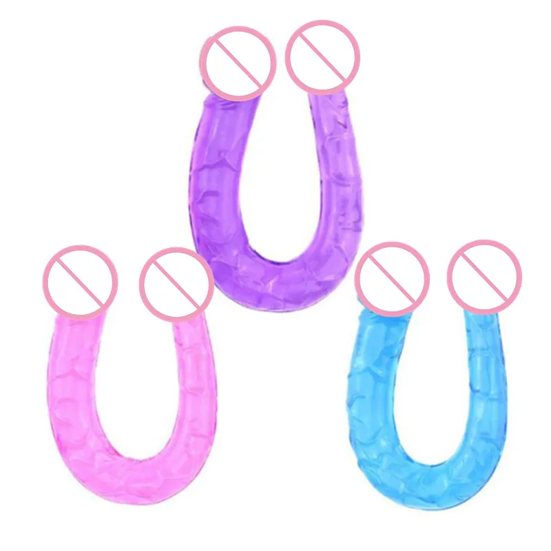 Purple U Shape Soft Jelly Double Dildos Vagina Anal Plug Artificial Sex