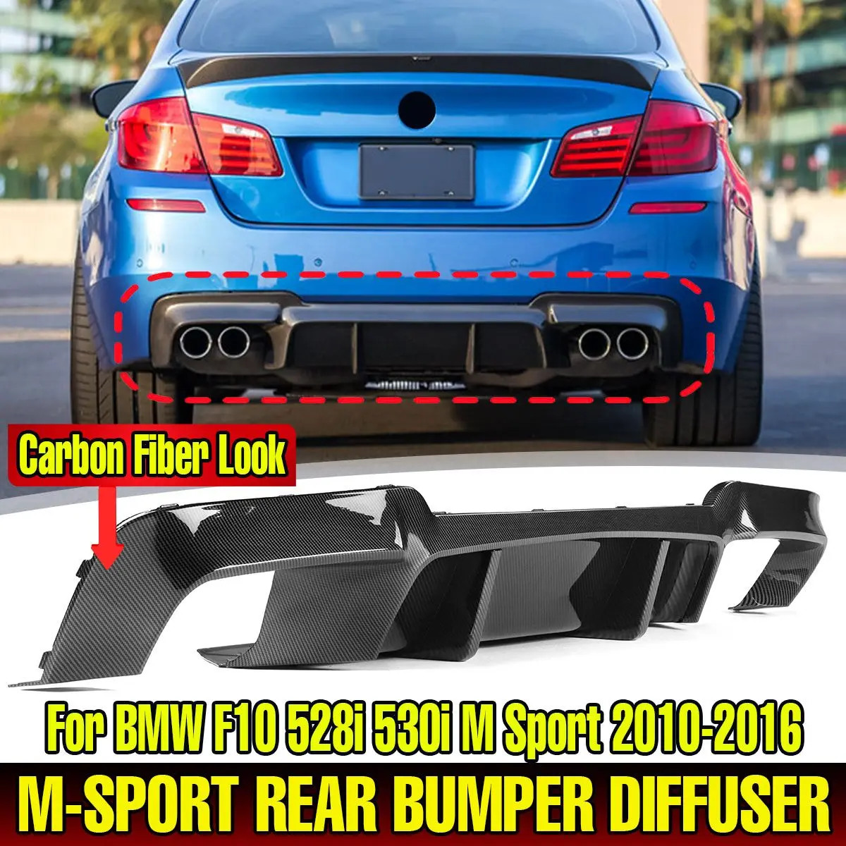 F10-Car-Rear-Bumper-Diffuser-Lip-W-Led-Brake-Light-For-BMW-F10-528i ...