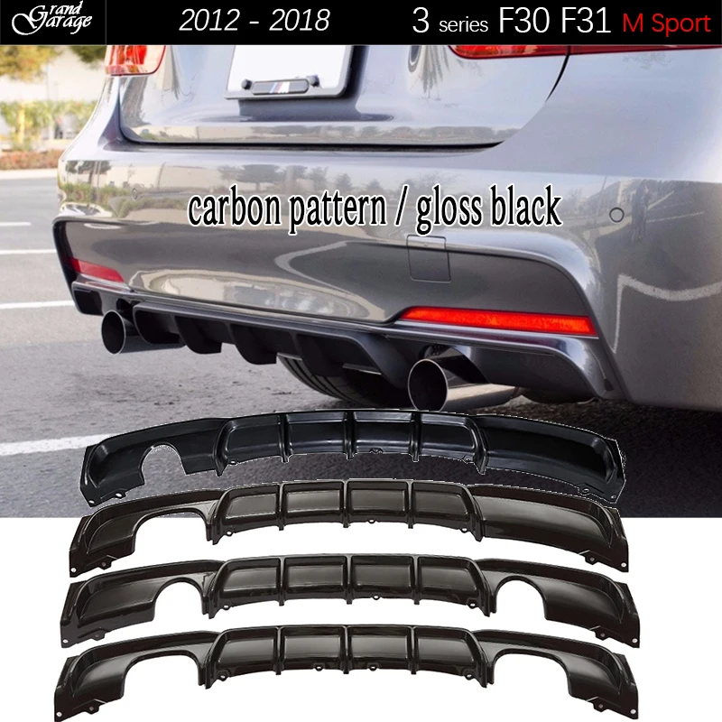 F30 Carbon Fiber Style Gloss Black Rear Bumper Diffuser For 2012 - 2018 ...
