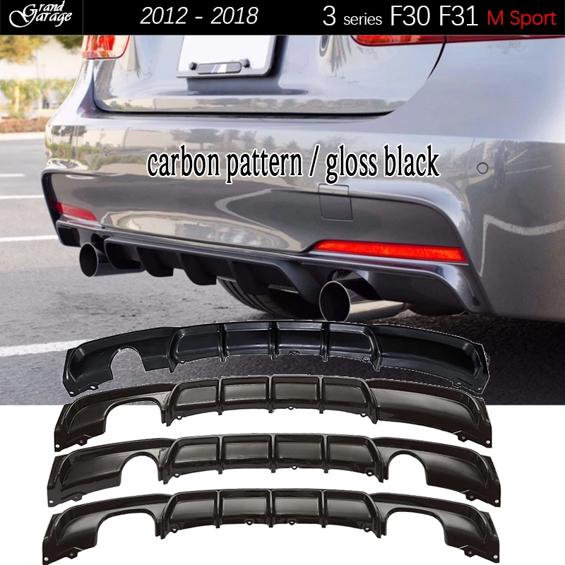 F30 Carbon Fiber Style Gloss Black Rear Bumper Diffuser For 2012 - 2018 ...