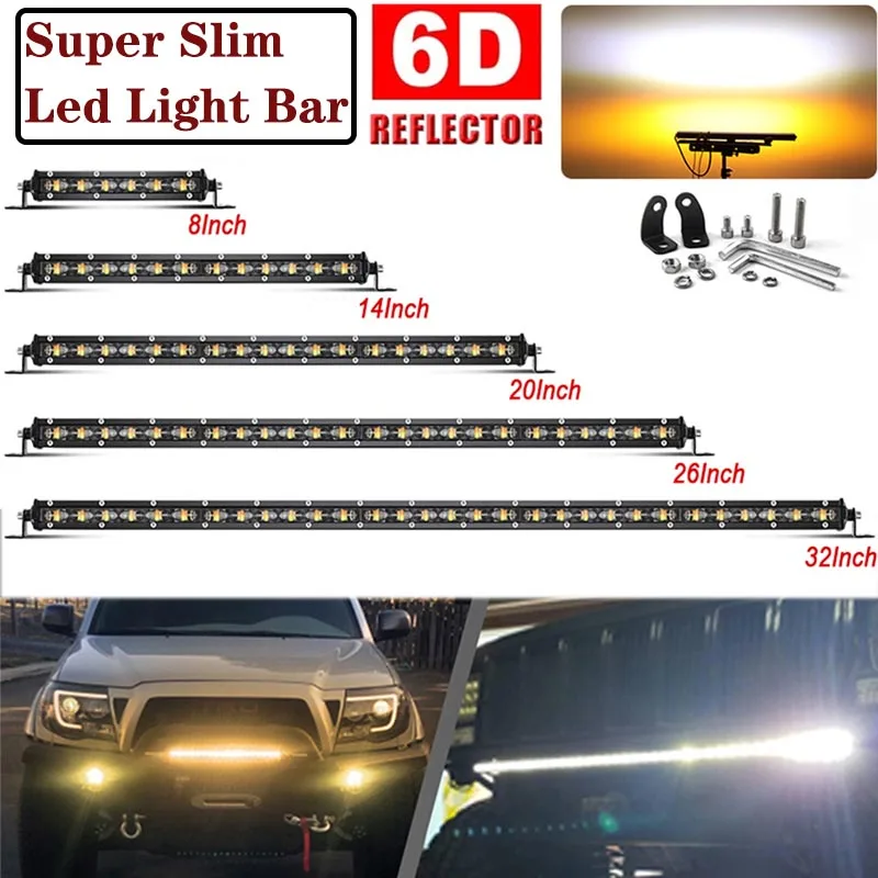 Super-Slim-6D-Led-Light-Bar-Strobe-Flash-Amber-White-Double-Color-Led ...