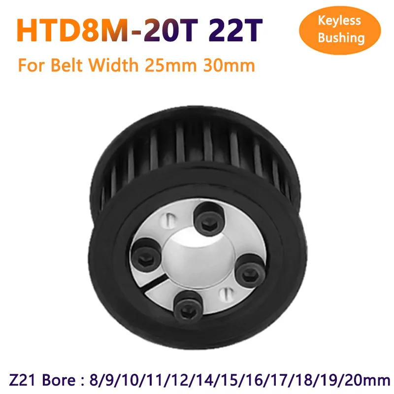 1pc-20T-22T-HTD8M-Timing-Pulley-With-Keyless-Bushing-Bore-8-20mm-20-22 ...