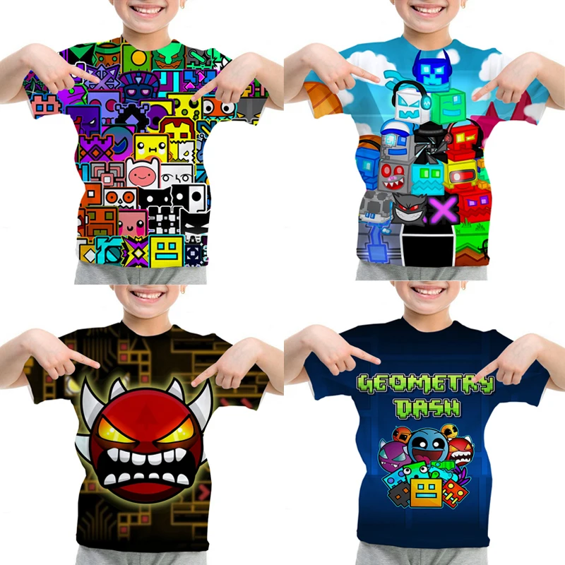 Game-Angry-Geometry-Dash-T-Shirt-Boy-Girls-Cartoon-3d-Print-T-shirts ...