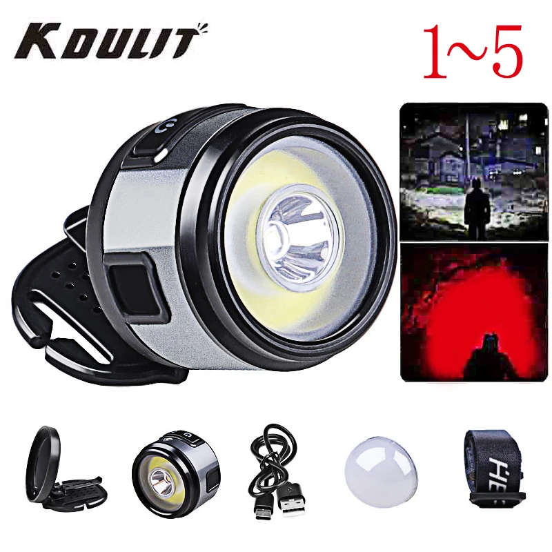 KDULIT 미니 COB LED 헤드 라이트 다기능 휴대용 USB 라이트, 자석 후크 모자 클립 야외 실내 캠핑 토치 라이트 ...