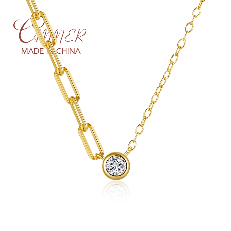 EINDOSER-925-Sterling-Silber-Splice-Kette-Halskette-Einfache-Runde-Zirkon-Anh-nger-Halskette-F-r ...