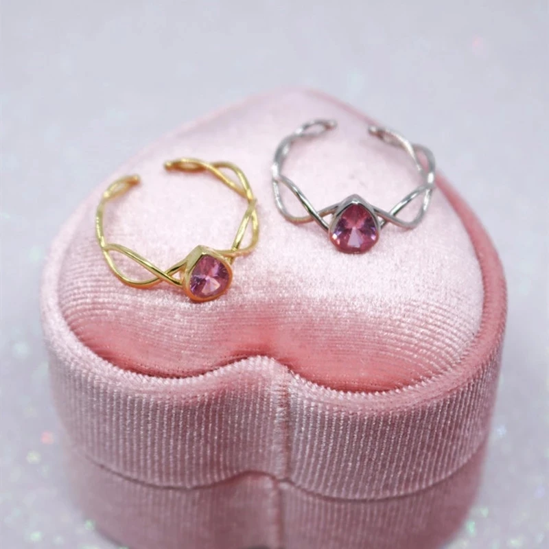 Simple Pink Quartz Princess Ring Swan Ring For Women Fashion Wedding ...