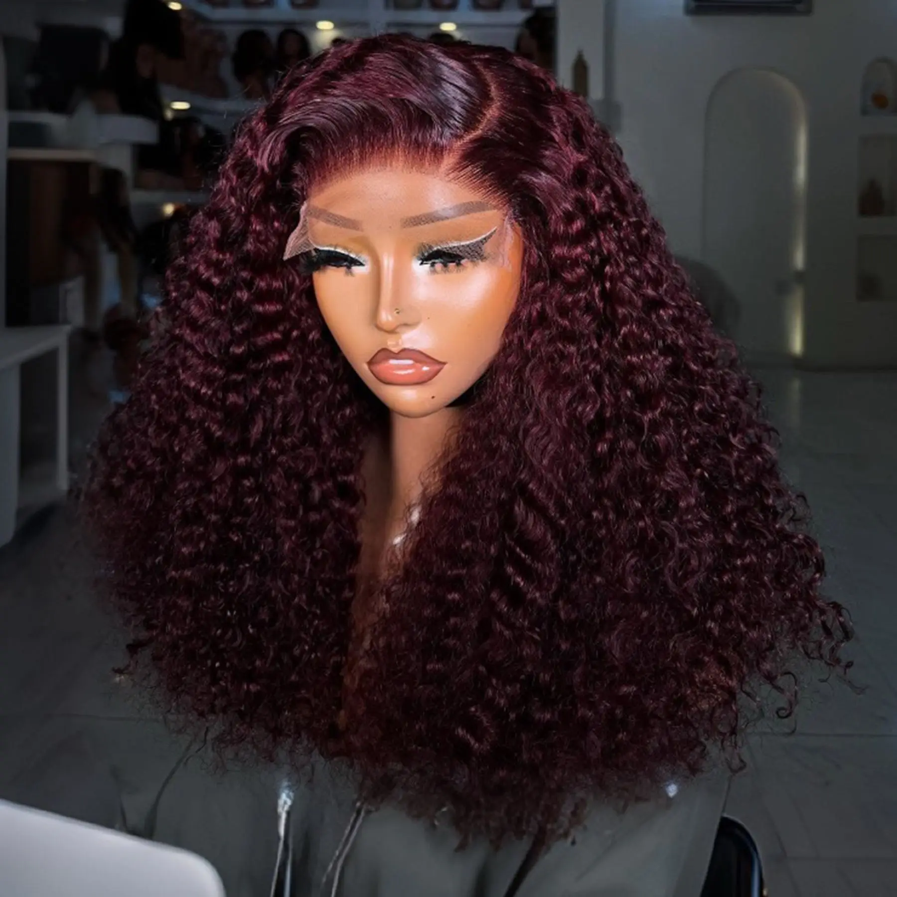 99J Red Burgundy Color Short Bob Cut Jerry Curly 13X4 Full Lace Frontal ...