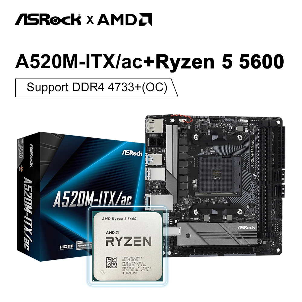 New-AMD-kit-Ryzen-5-5600-R5-5600-CPU-ASROCK-A520M-ITX-ac-ITX-Mainboard ...