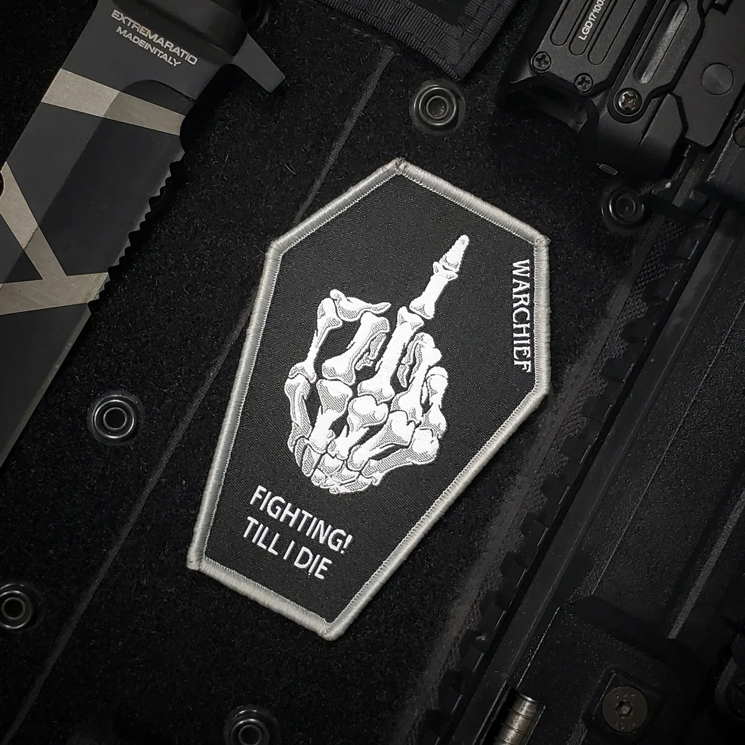 Chief-Fearless-Combat-Embroidery-Tactical-Armband-Skull-Finger-Morale ...