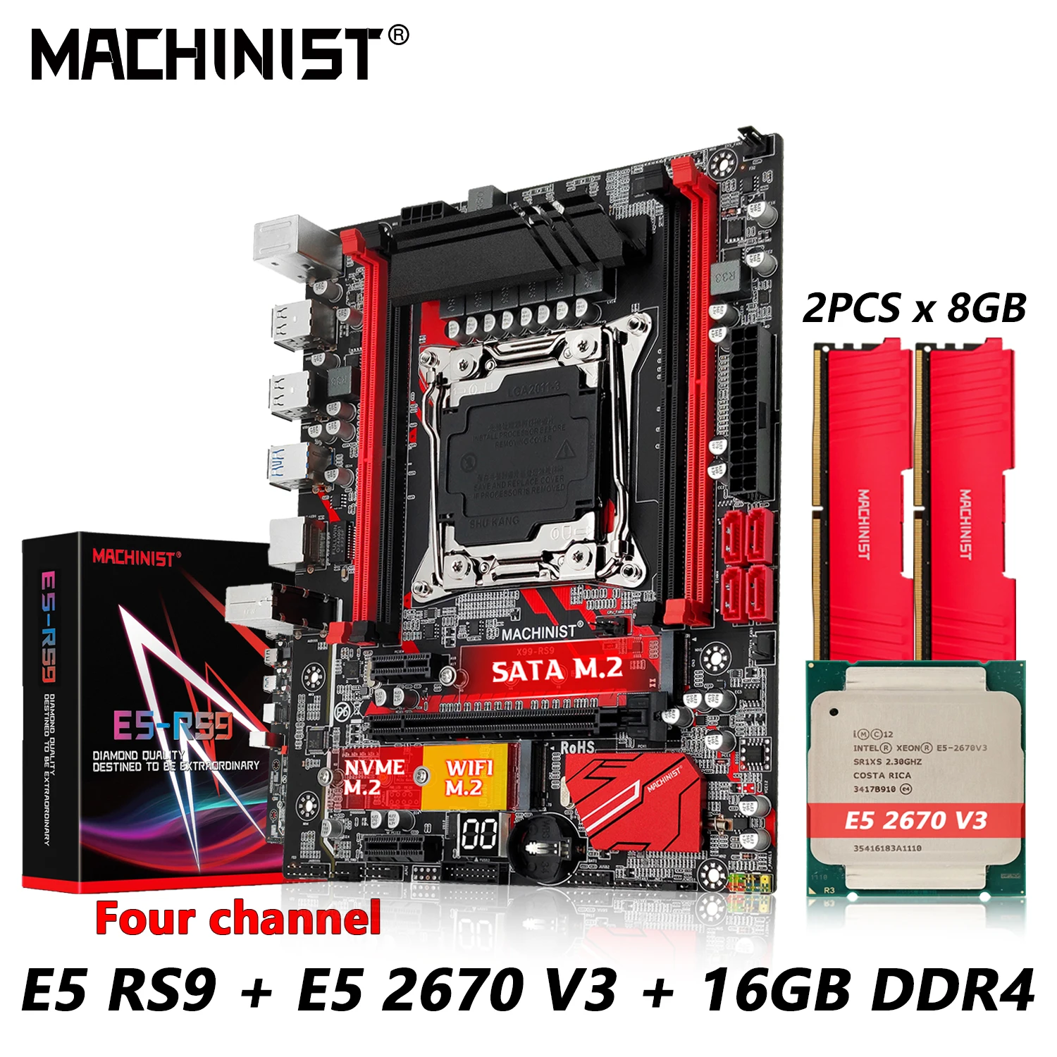 MACHINIST-Conjunto de placa base E5 RS9 X99, combo LGA 2011-3 con procesador Xeon E5 2670 V3 CPU ...