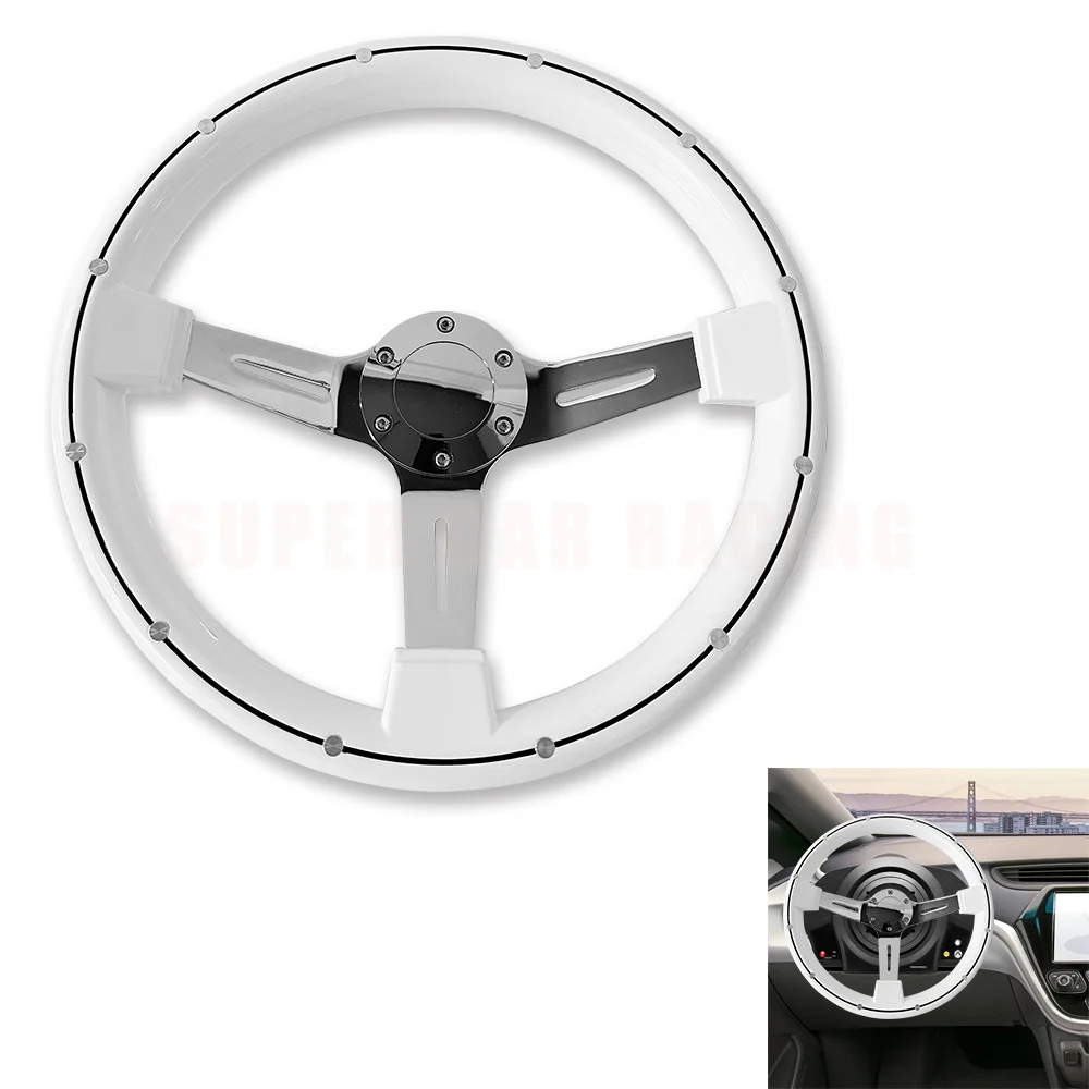 14Inch-350MM-ABS-Rivet-White-Shallow-Concave-JDM-Racing-Sports-Steering ...