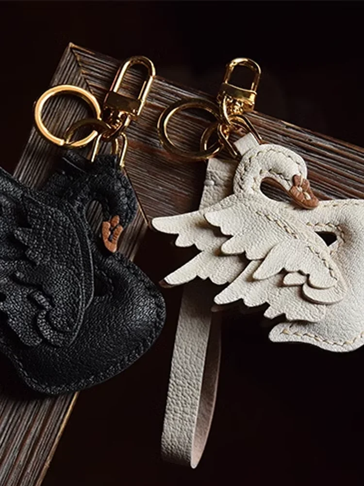 New-Arrival-Handmade-Leather-Black-And-White-Swan-Keychain-Necklace ...