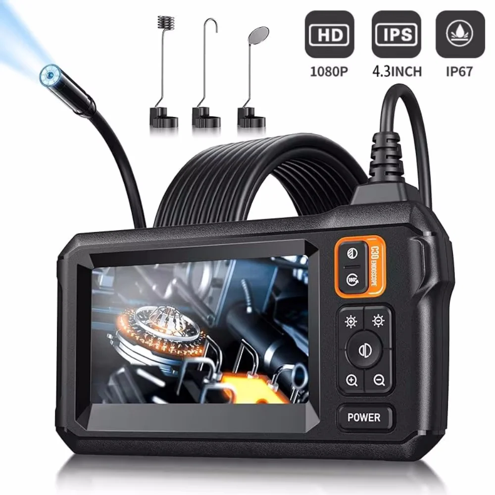 1080P Industrial Endoscope Camera 4.3inch Screen 8 LED 8mm Single Lens ...