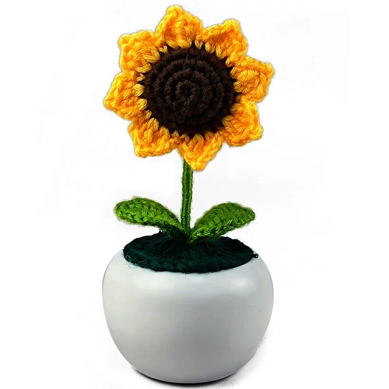 Crochet-Sunflower-Flower-Bonsai-Rose-Cactus-Anthurium-Calla-Clover ...