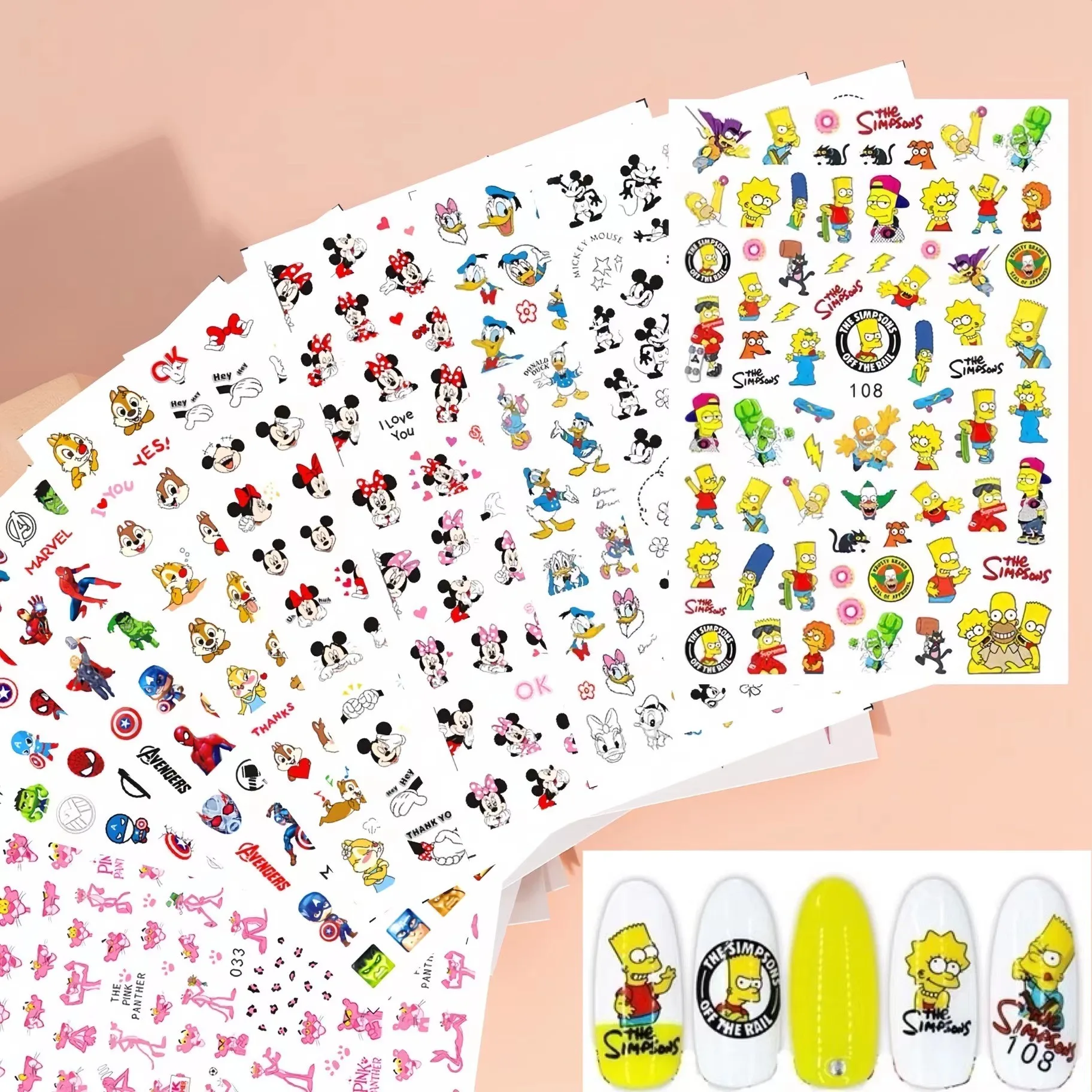 1PCS-Cartoon-Simpsons-Nail-Stickers-3D-Disney-Mickey-Minnie-Rabbit ...