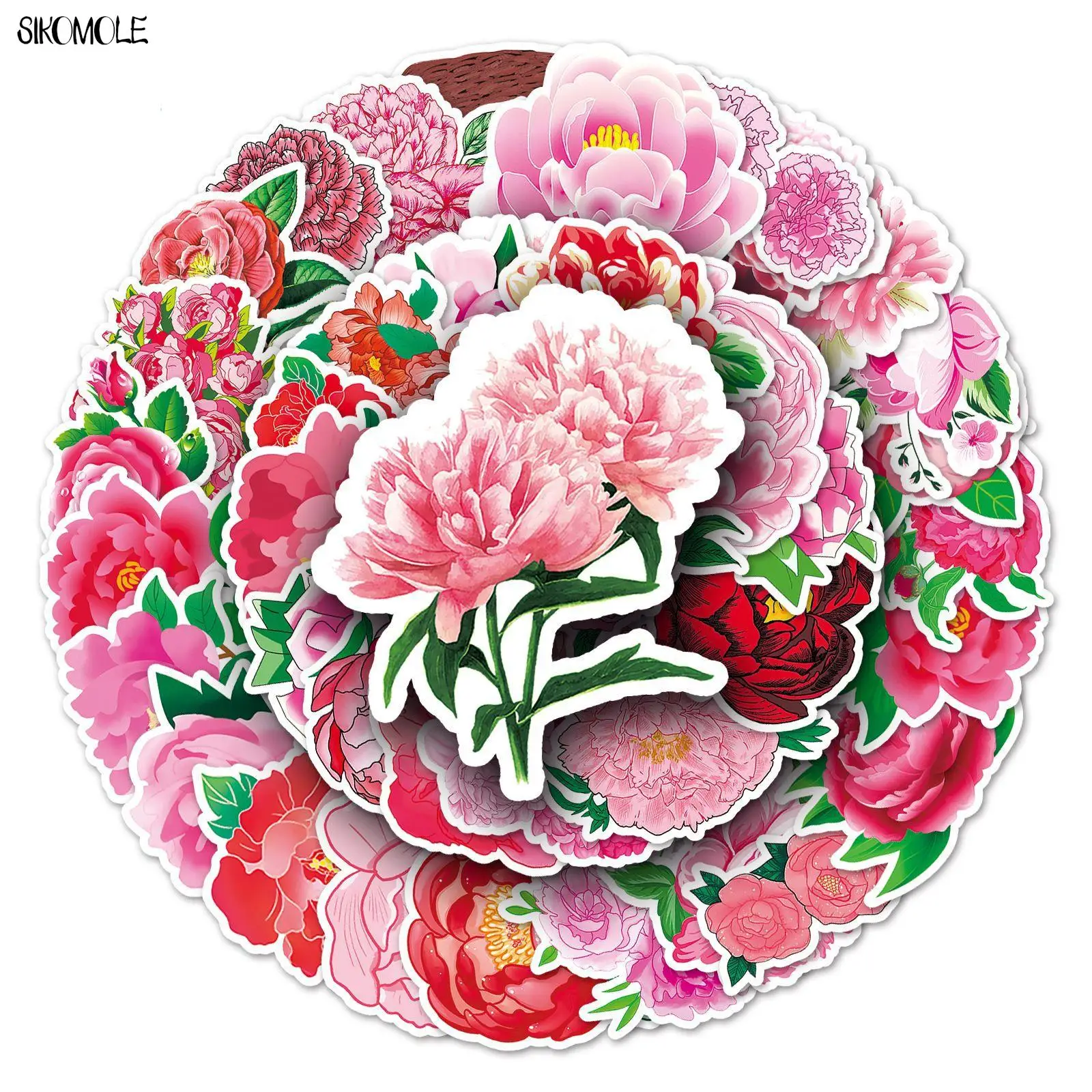 10-30-50pcs-Peony-Stickers-Pink-Flower-DIY-Gift-Kid-Toys-Laptop ...