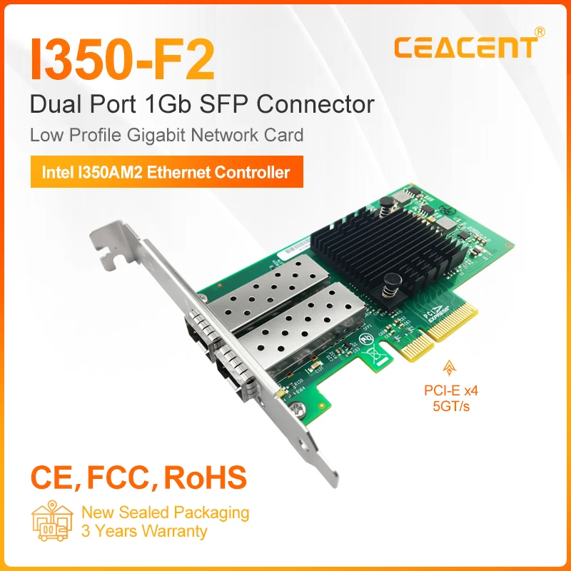Intel I350-AM2 Chipset 10/100/1000Mb I350-F2, Dual Port Gigabit SFP ...