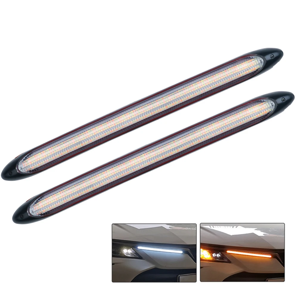 2Pcs-Set-12V-Flexible-DRL-LED-Strip-Turn-Signal-Lamp-Yellow-Auto ...