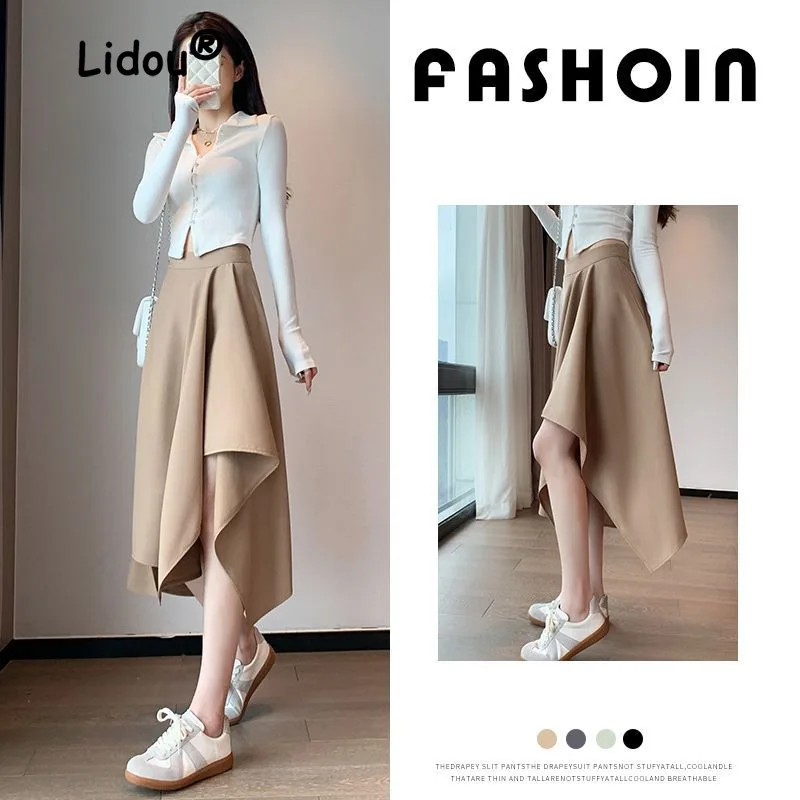 Fashion-Slim-Irregular-Solid-Color-Pleated-Skirt-Women-Classic-High ...