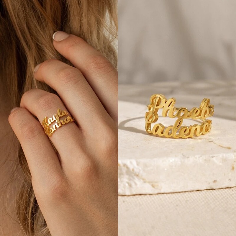 Personalised-Custom-Double-Name-Rings-for-Women-Men-Gold-Stainless ...