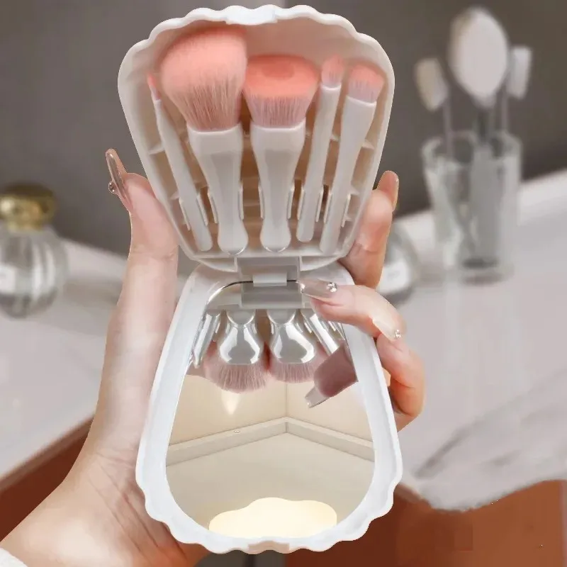 5Pcs-Shell-Makeup-Brushes-Set-with-Mirror-Makeup-Powder-Brush-Eyeshadow ...