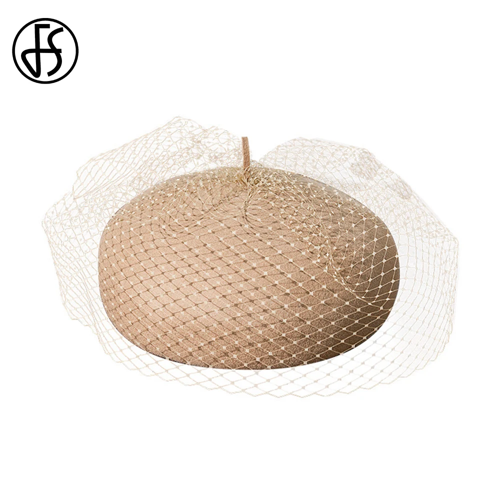 FS-2024-New-Camel-Hats-For-Women-Chic-French-Beret-With-Veil-Mesh ...