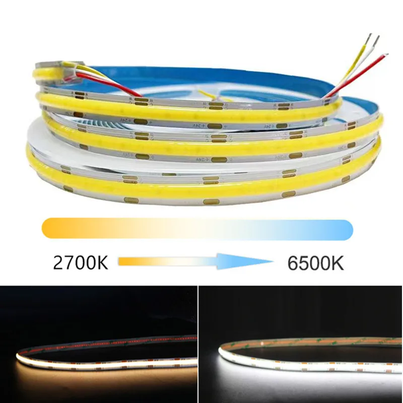 24V CCT COB LED Strip Light Doubel Color Dual Colour High Density Linear Tape 2700K to 6500K ...