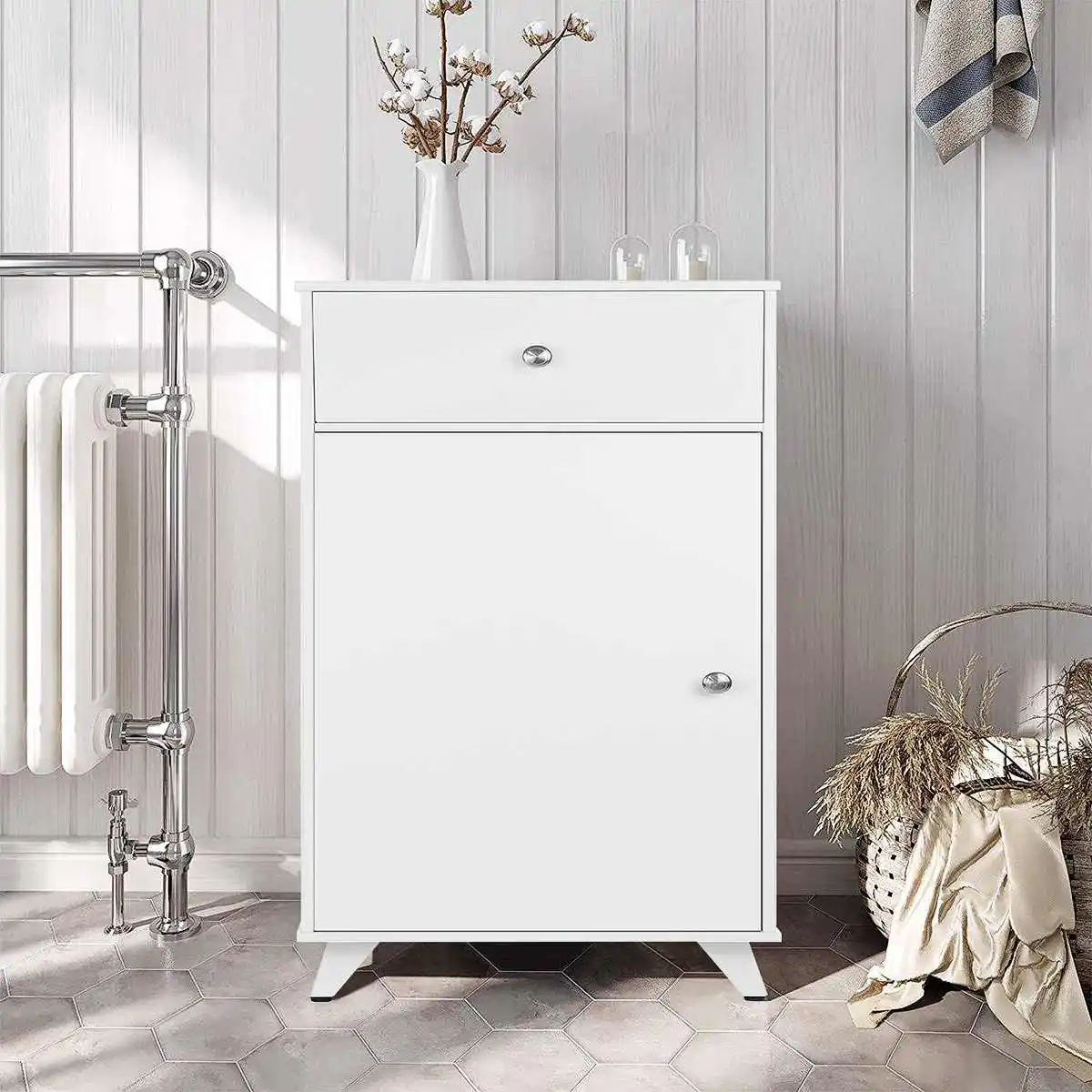 New Bathroom Cabinet Bathroom Cupboard 1 Door 3 Shelves Floor Mounted ...